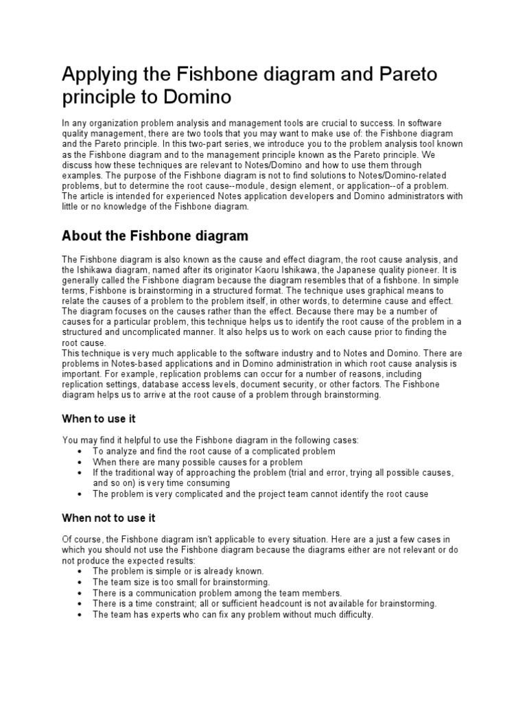 Applying The Fishbone Diagram and Pareto Principle To Domino | PDF ...