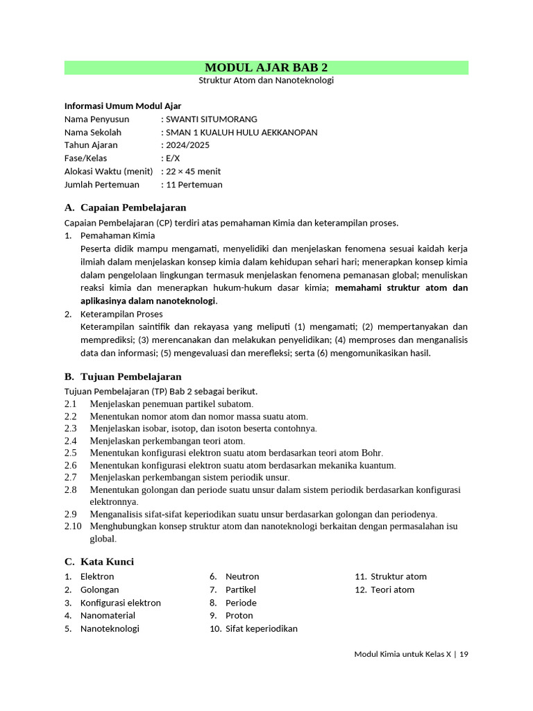 Modul Ajar Struktur Atom | PDF