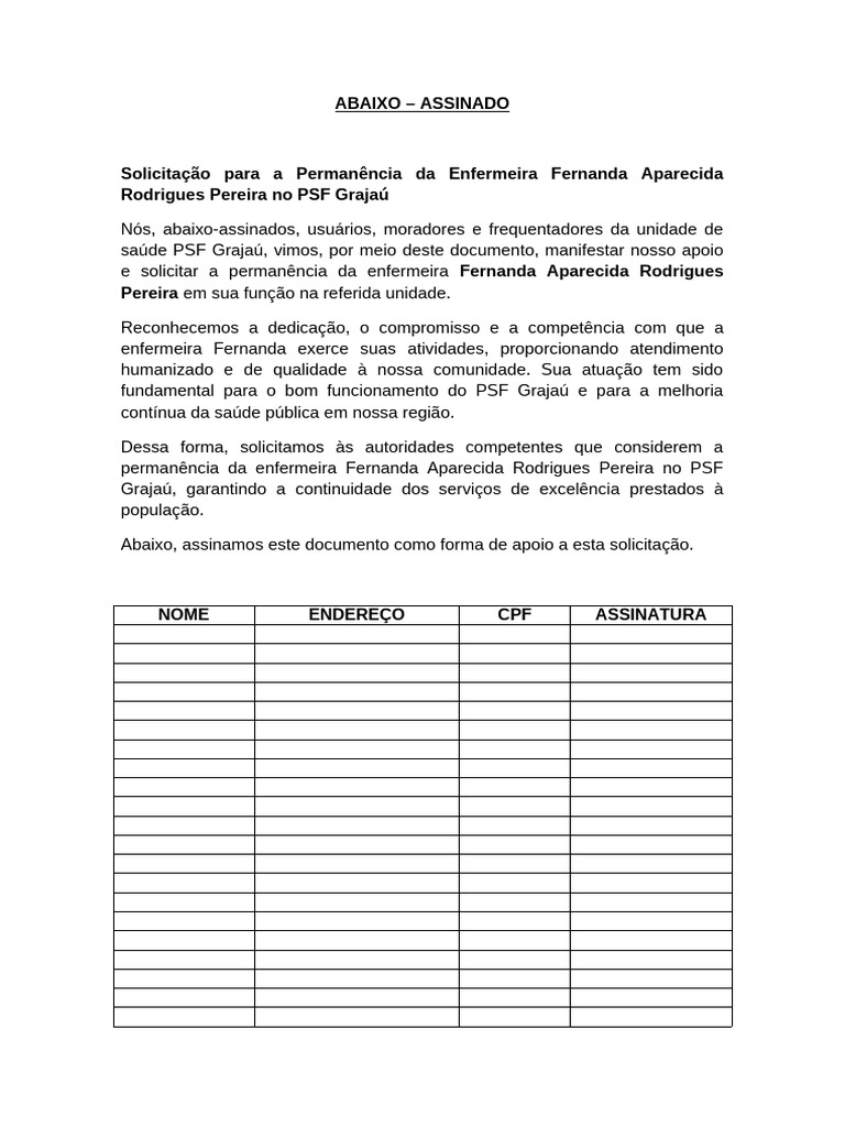 Modelo de Abaixo Assinado | PDF