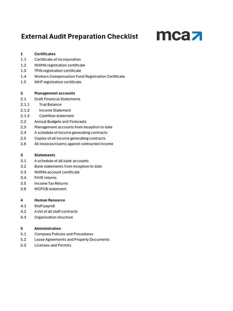 MCA External Audit Checklist 250924 | PDF
