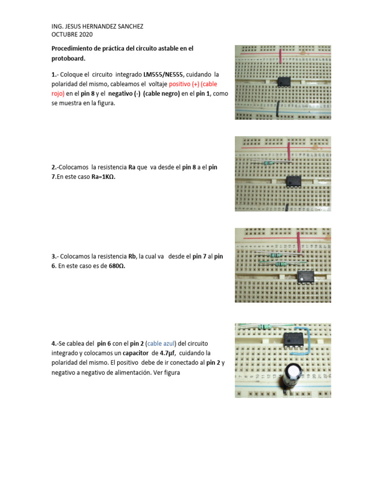 Procedimiento de práctica del circuito astable en el protoboard | PDF