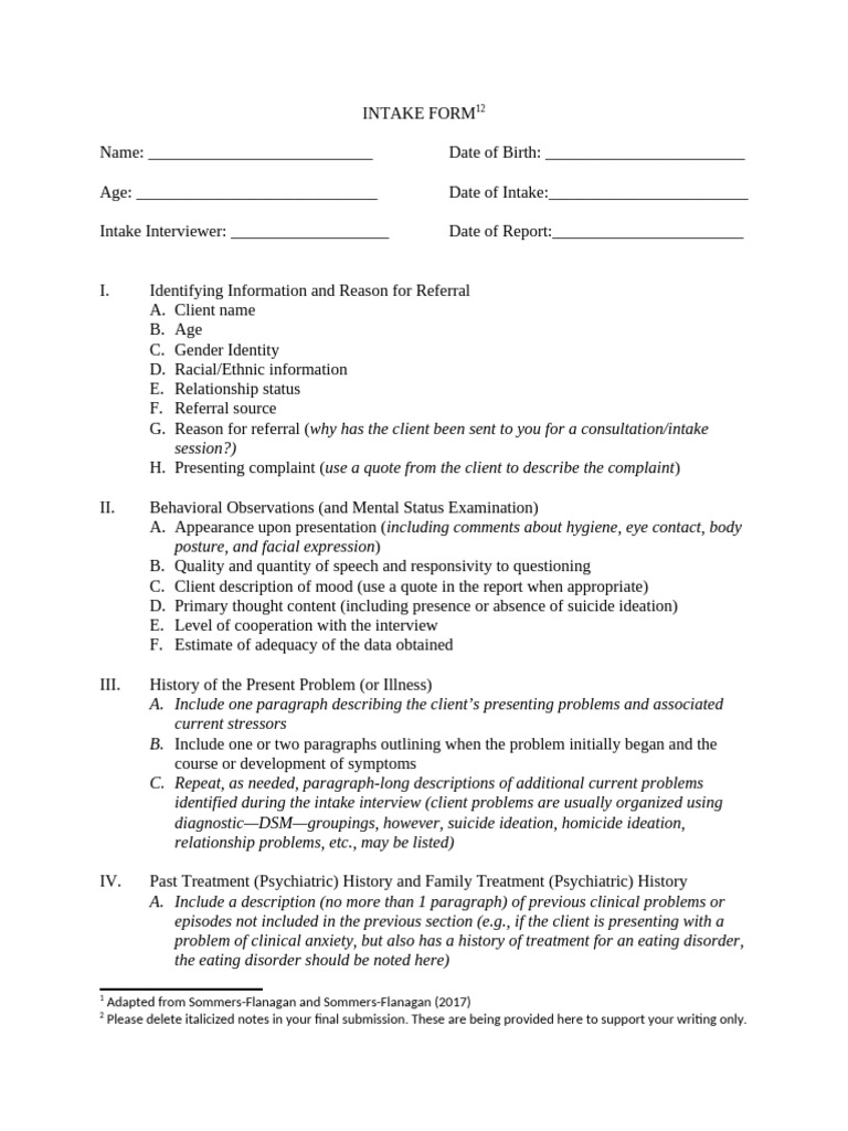 HANDOUT-Intake Report Form | PDF | Mental Disorder | Psychiatry