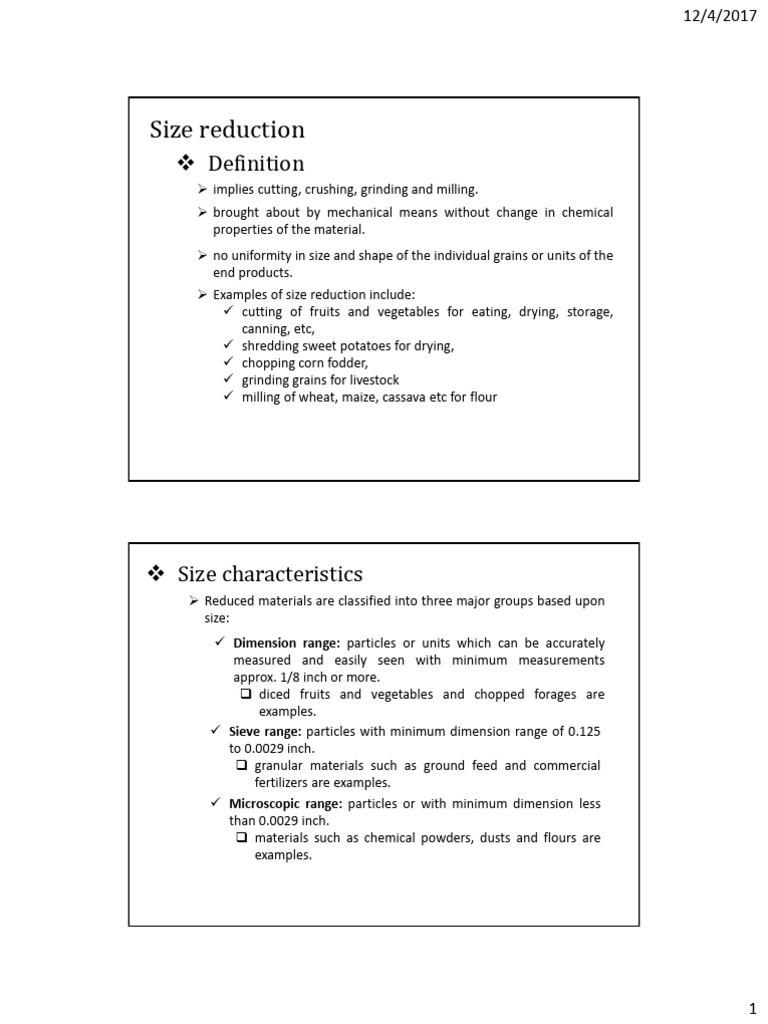 Unit 1B - Size Reduction 1 | PDF | Mill (Grinding) | Particle Size