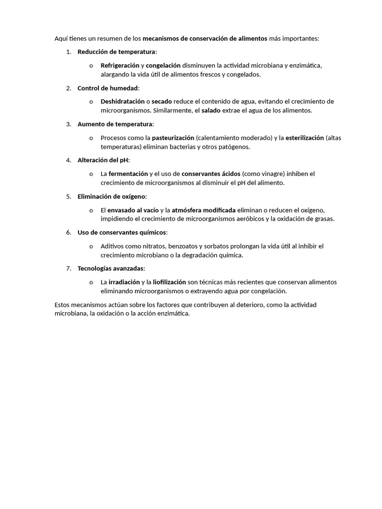 Aquí tienes un resumen de los mecanismos de conservación de alimentos ... Aquí tienes un resumen de los mecanismos de conservación de alimentos ...