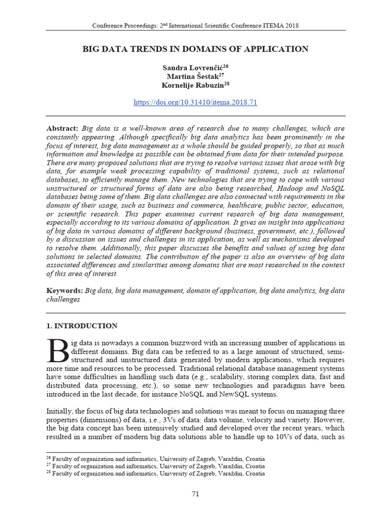 Big Data Trends in Domains of Application (Article) Author Sandra Lovren, Martina Sestak ...
