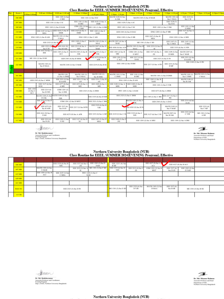 EEEE FALL Evening 2024 Class Routine Updated V.4 | PDF