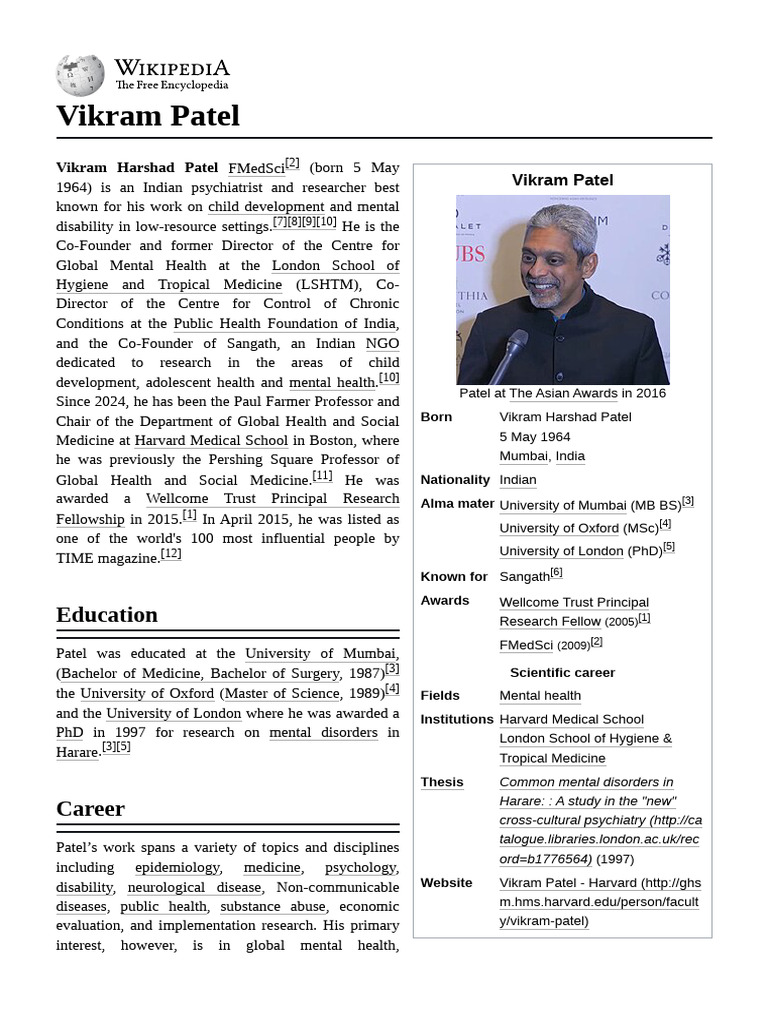 Vikram_Patel | PDF | Mental Health | Clinical Medicine