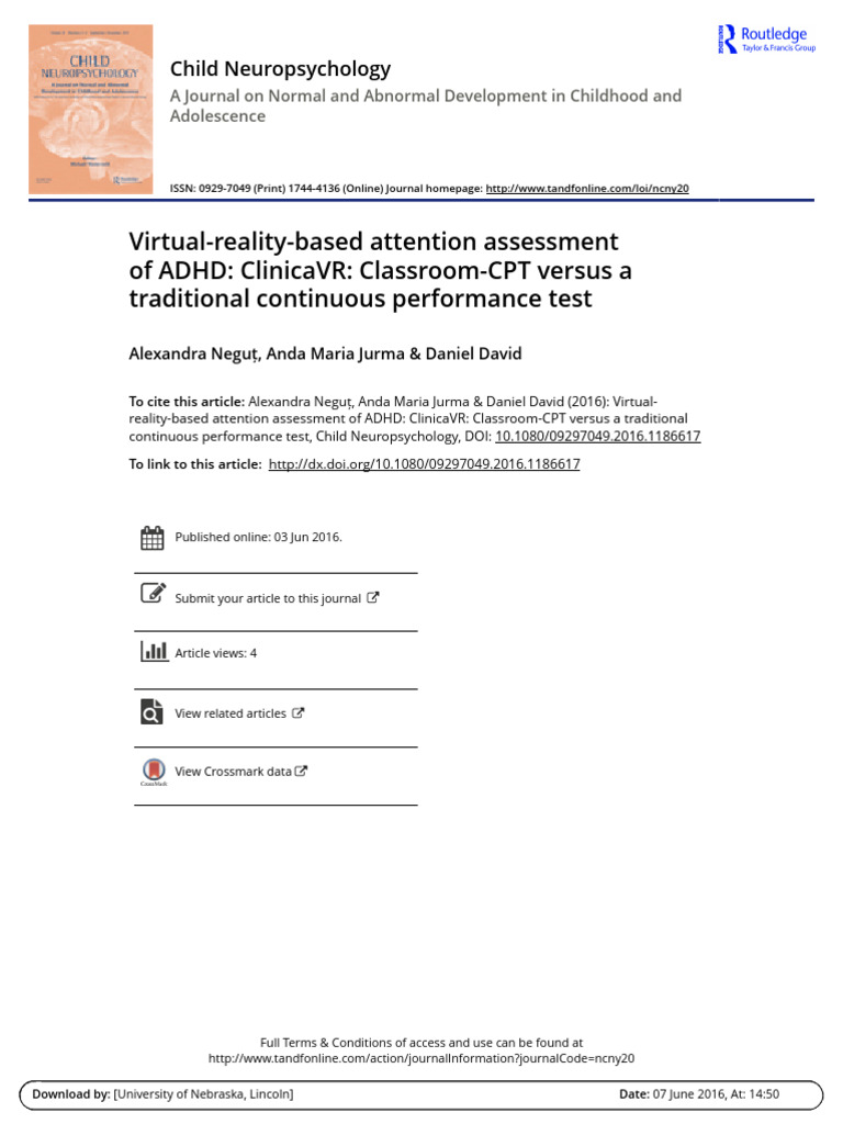 Virtual Reality Based CPT trial for ADHD | PDF | Validity (Statistics ...