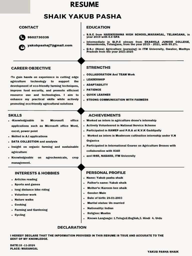 Yakub Pasha's Agricultural Resume | PDF | Agriculture
