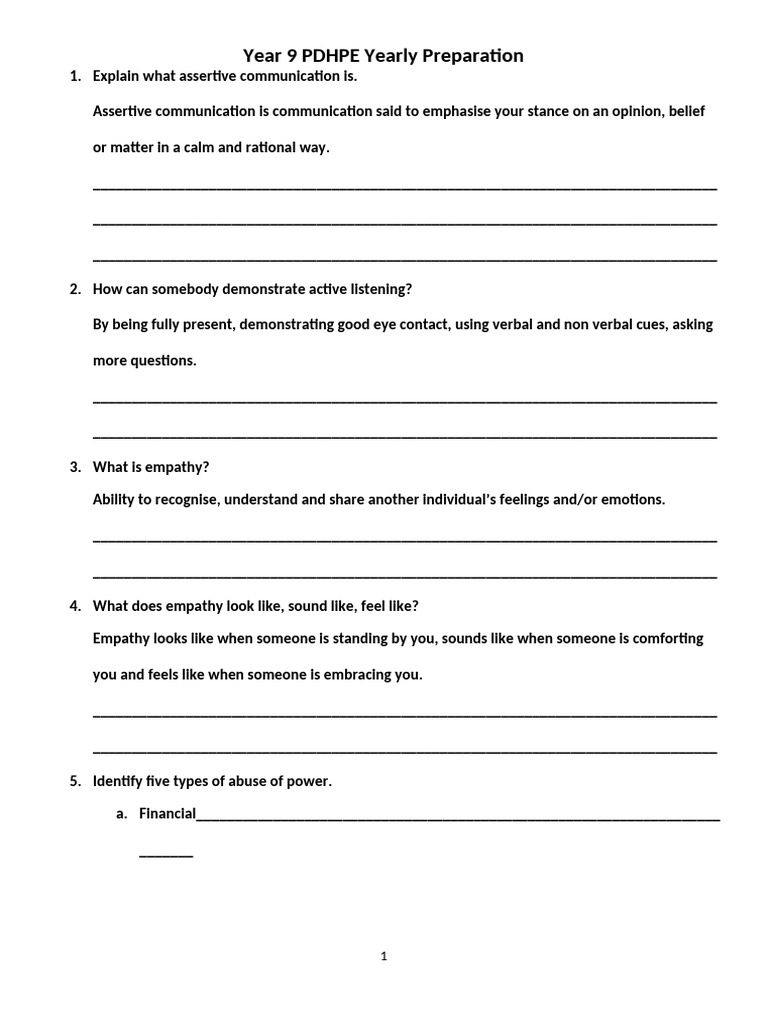 Year 9 Yearly PE Preparation 2024 | PDF | Consent | Intimate Relationships