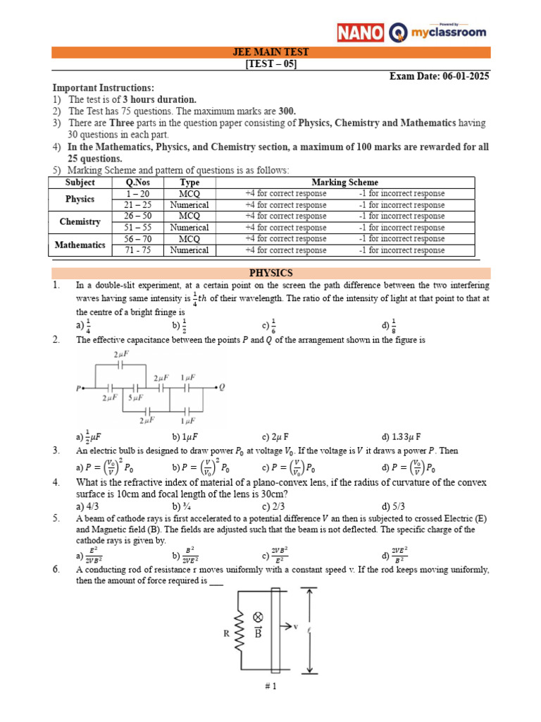 GT 05 Q.P With Sols 06-01-2025 | PDF | Electronvolt | Atomic Nucleus