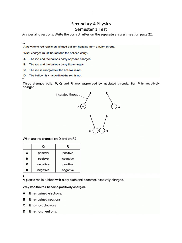 Sec 4 Physics Semester 1 Test | PDF