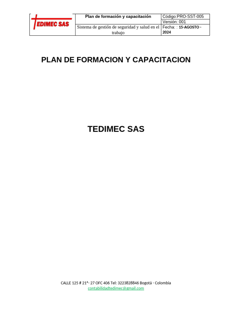 Plan de Formacion y Capacitacion | PDF