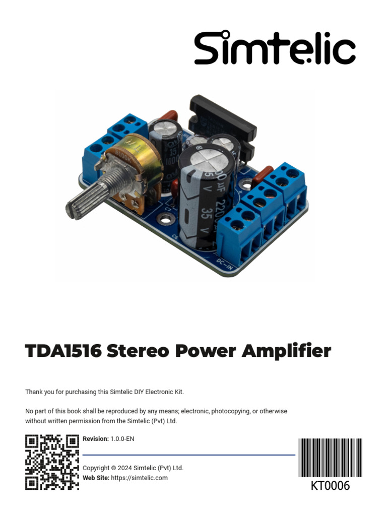 Simtelic KT0006 - TDA1516 Stereo Power Ampli Er | PDF | Sound Recording And Reproduction | Amplifier