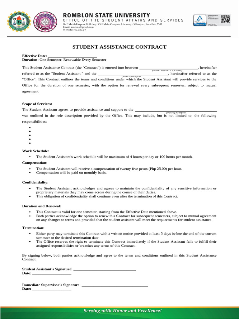 Student Assistance Contract | PDF | Contractual Term | Contract Law