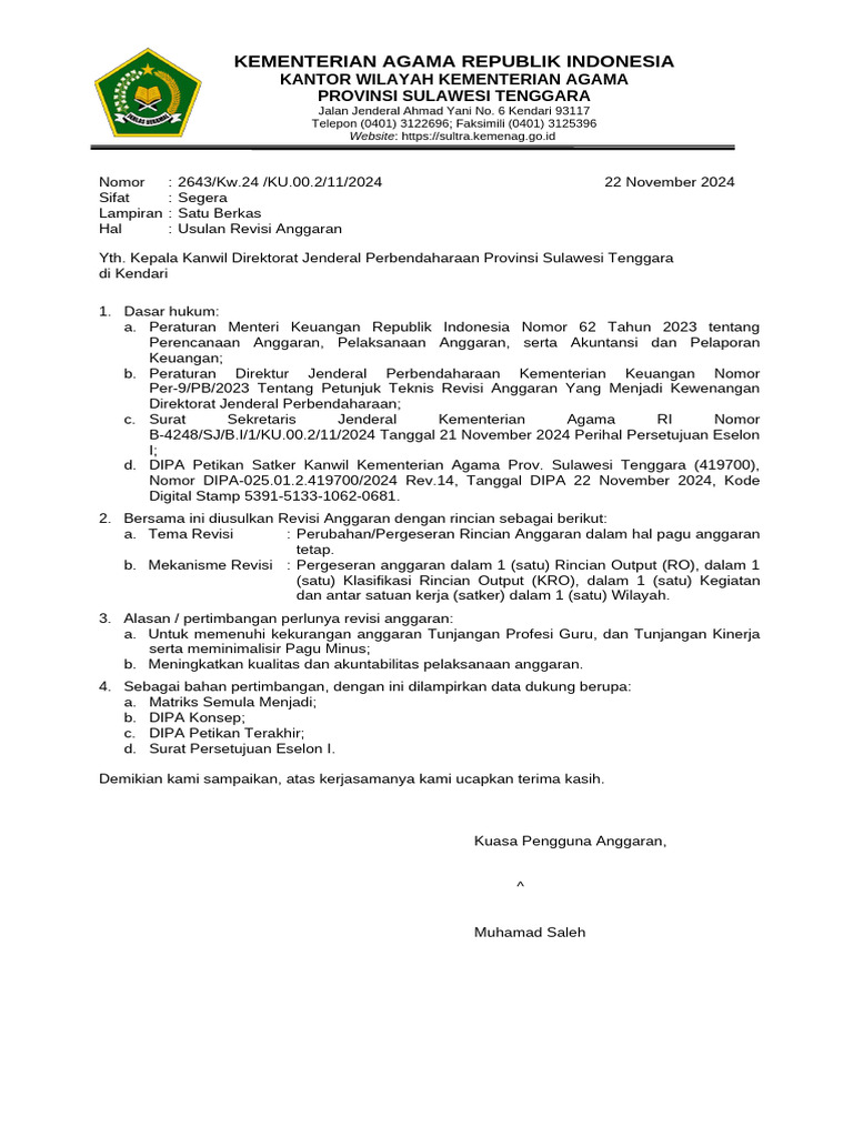 Contoh Surat Usul Revisi Relokasi Belpeg | PDF