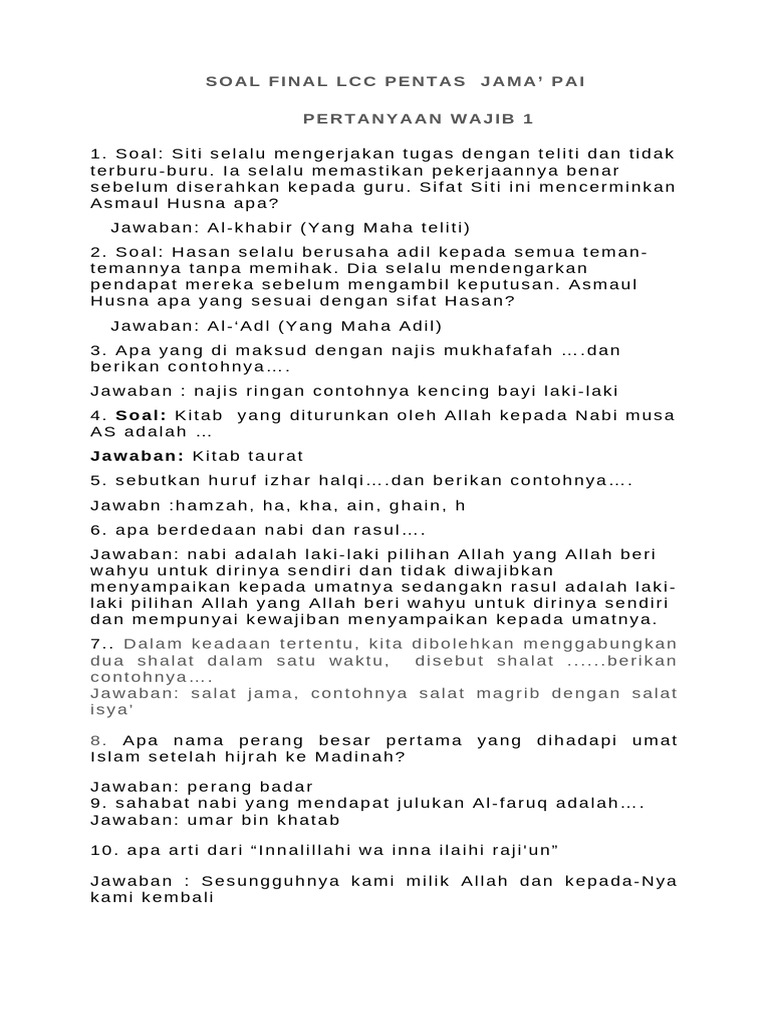 Soal Final LCC Pentas Pai 2024 Fix | PDF