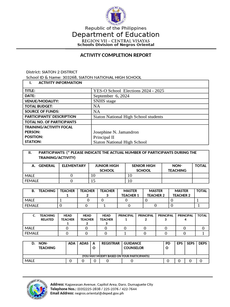 ACTIVITY COMPLETION REPORT Template | PDF