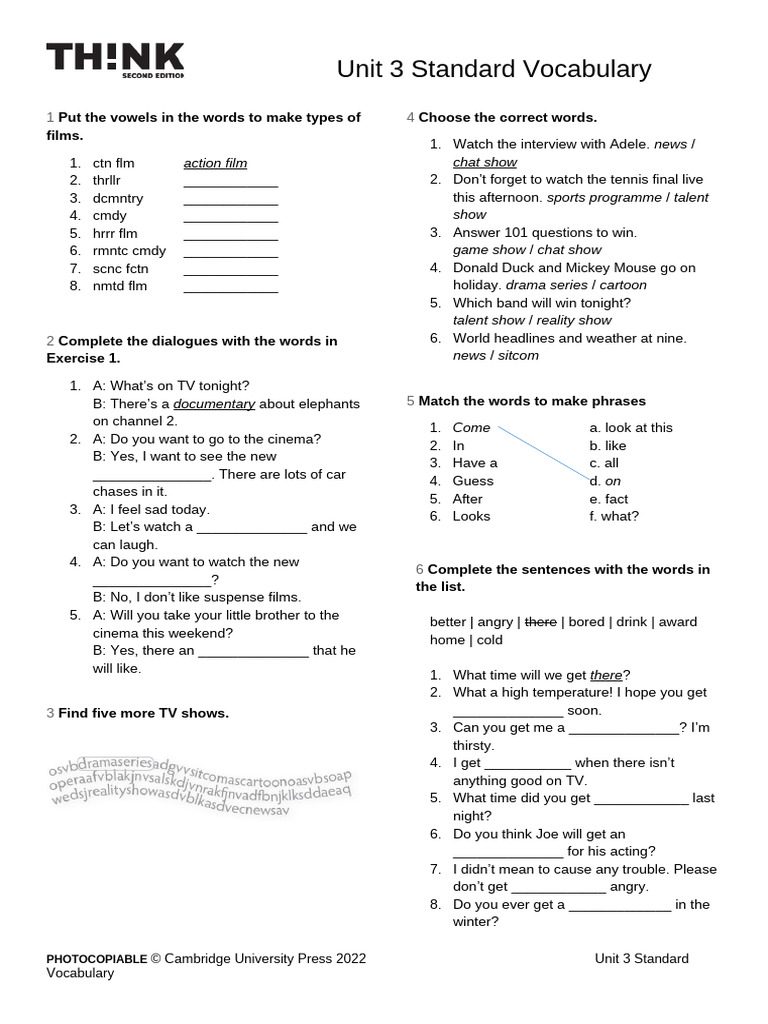 Film and TV Vocabulary Exercises | PDF