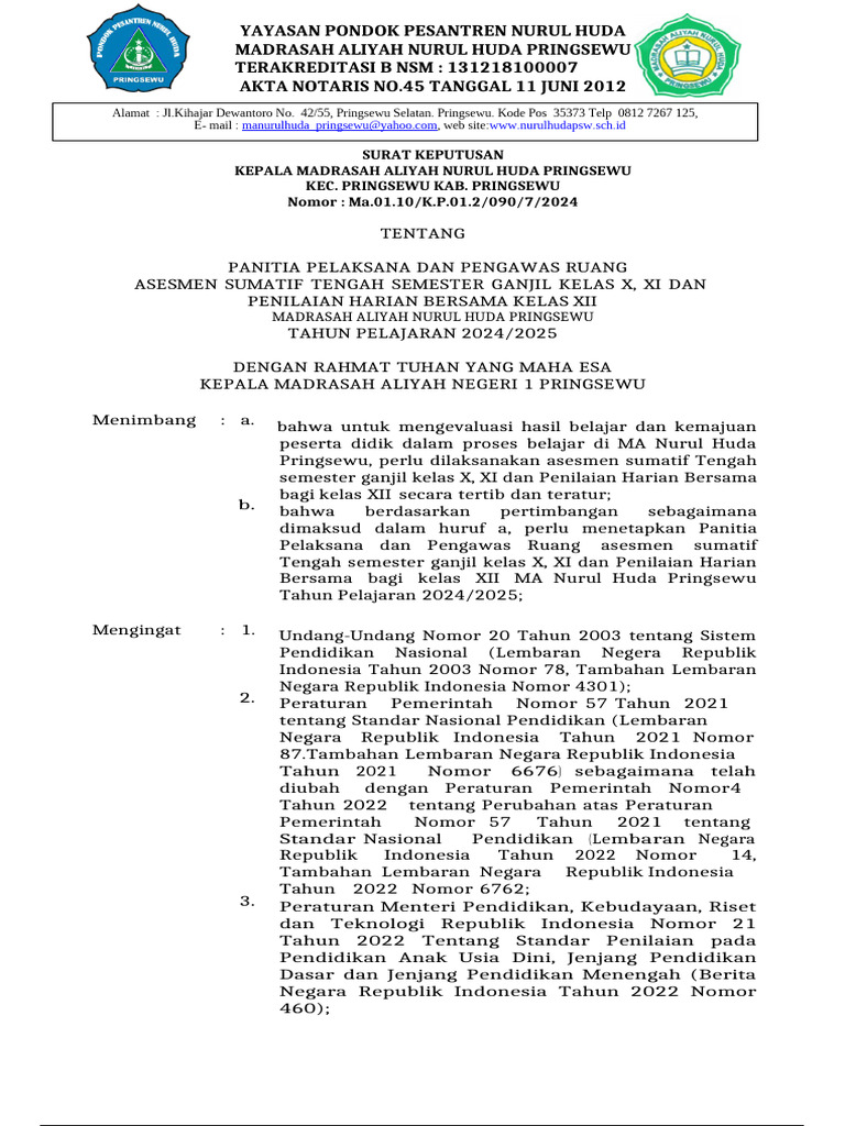 Panitia PTS Ganjil 2024 | PDF