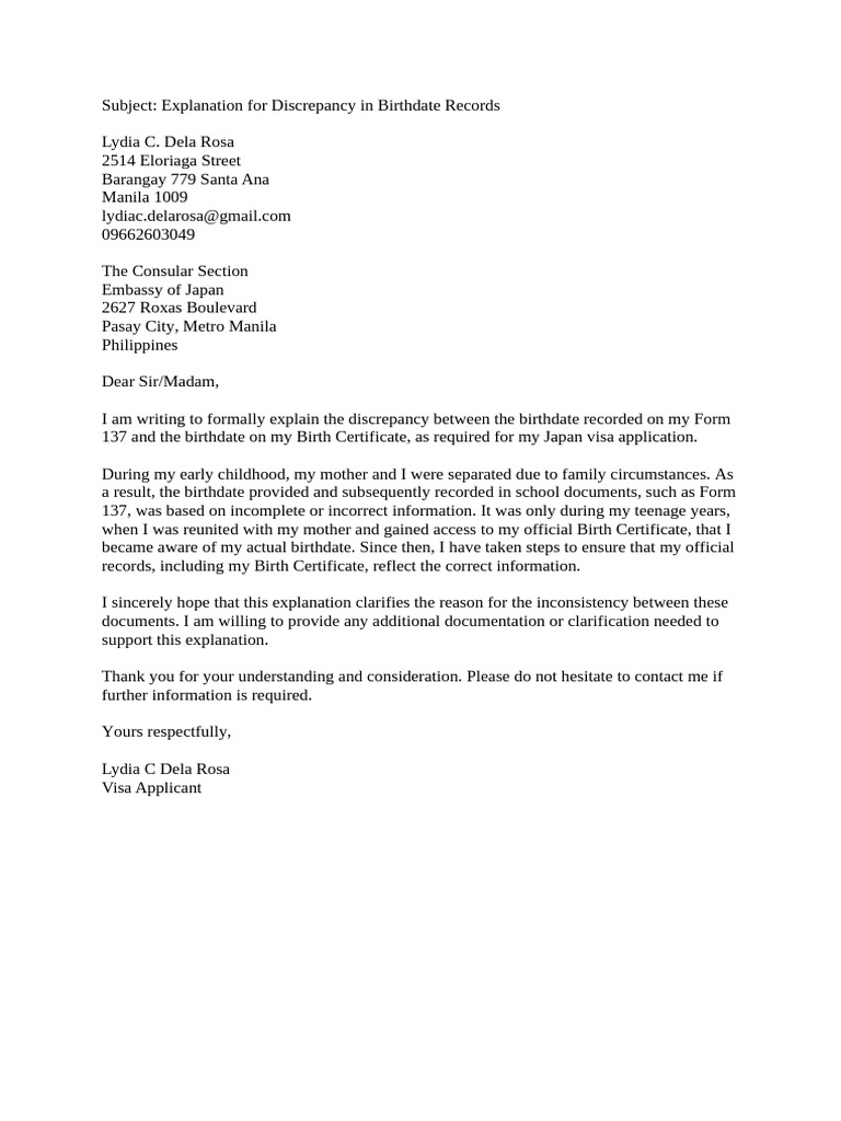 Explanation Letter | PDF