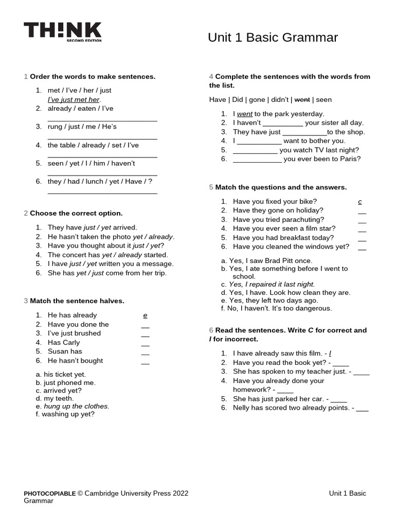 Basic Grammar Unit 1 Exercises | PDF