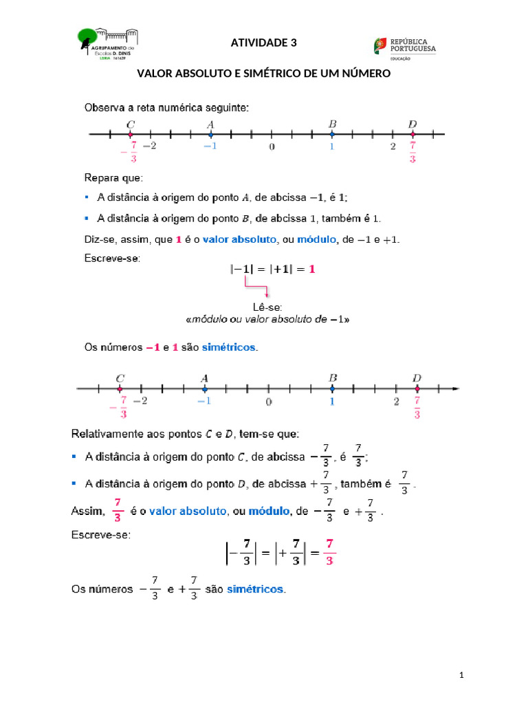 6º QA Valor Absoluto e Simetrico (DD) | PDF