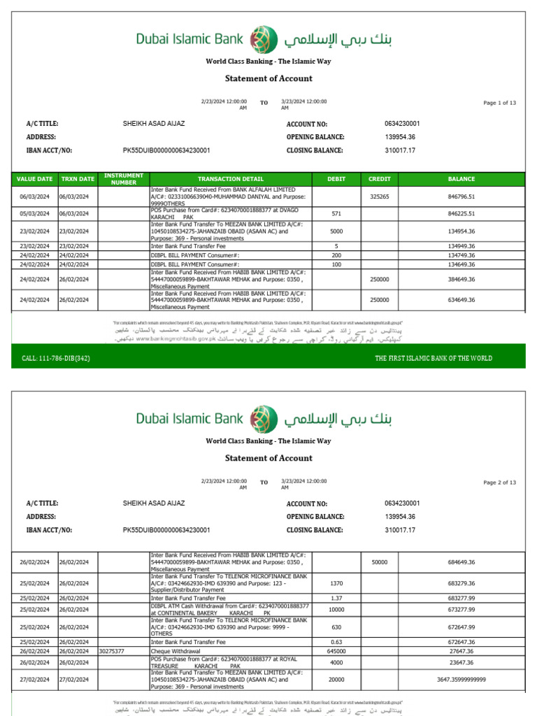 Statement of Account: World Class Banking - The Islamic Way | PDF ...