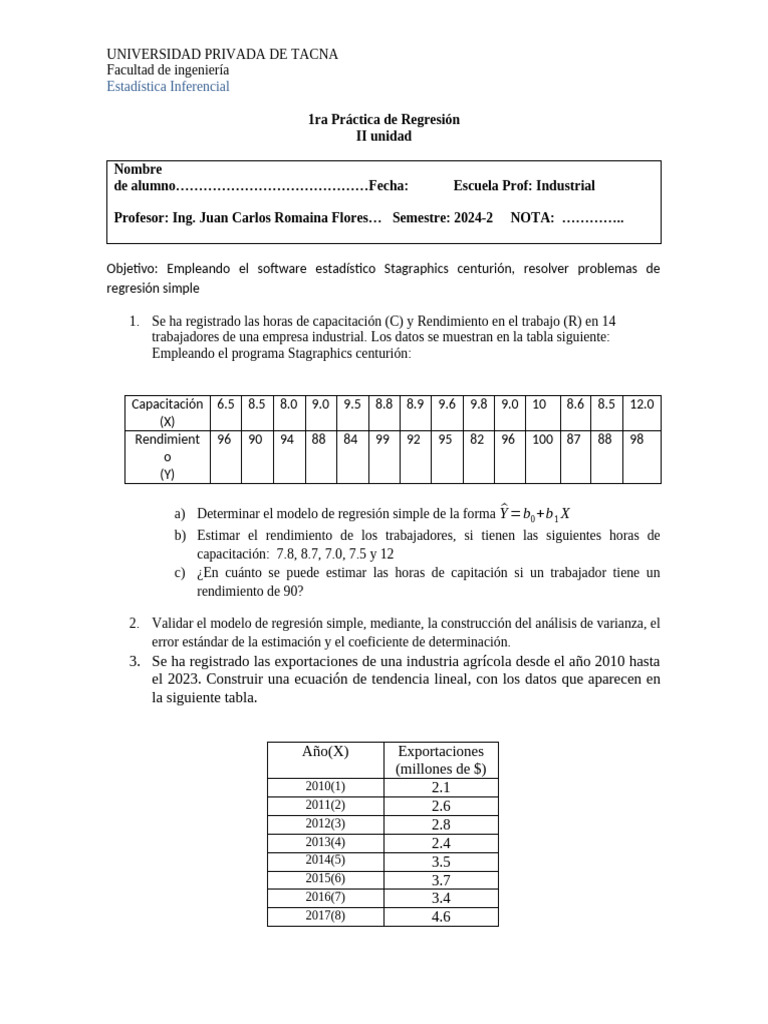 1da PRACT Estad Inf Unidad II 24-II | PDF | Coeficiente de determinación | Métodos matemáticos y ...