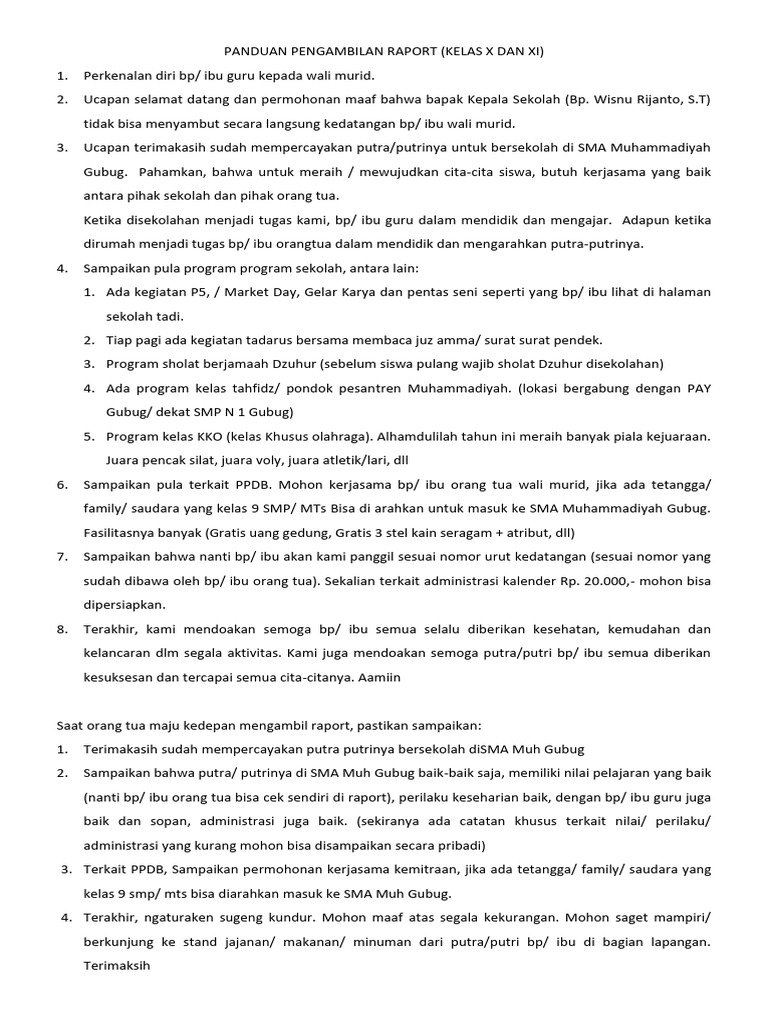 Panduan Pengambilan Raport | PDF