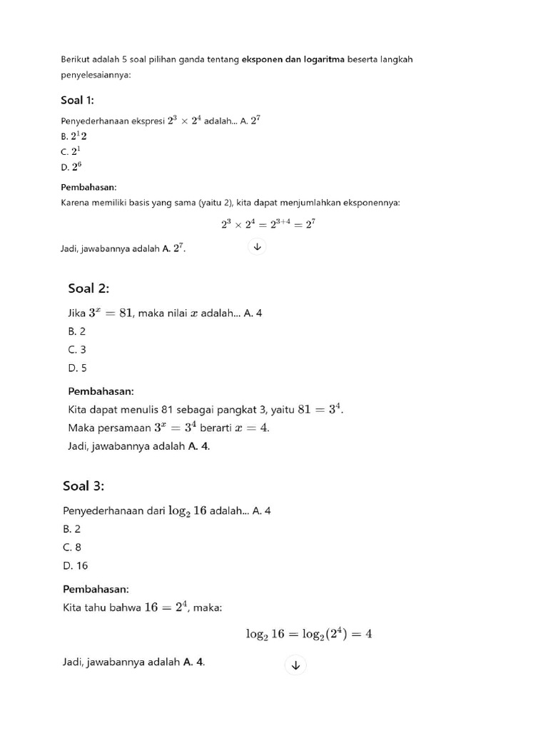 Soal Eksponen Dan Logaritma | PDF