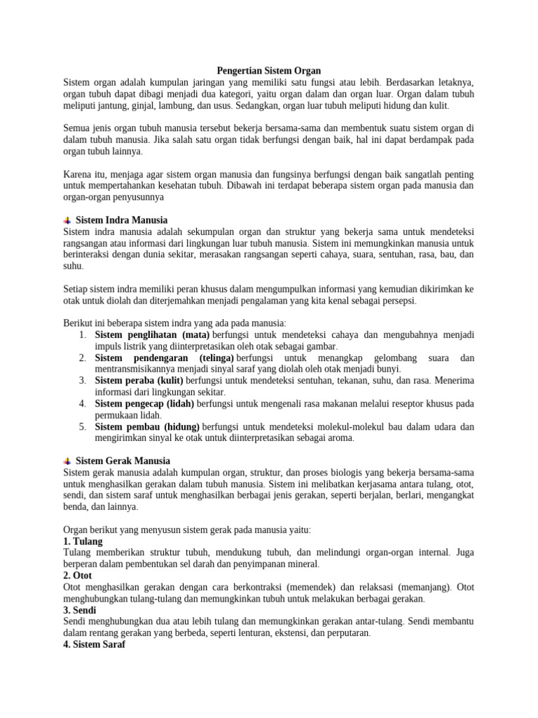 Pengertian dan Fungsi Sistem Organ Manusia | PDF