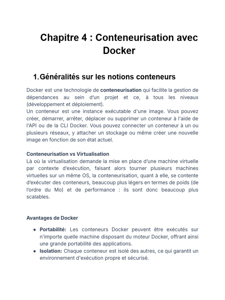 Conteneurisation avec Docker : Avantages et Fonctionnement | PDF ...