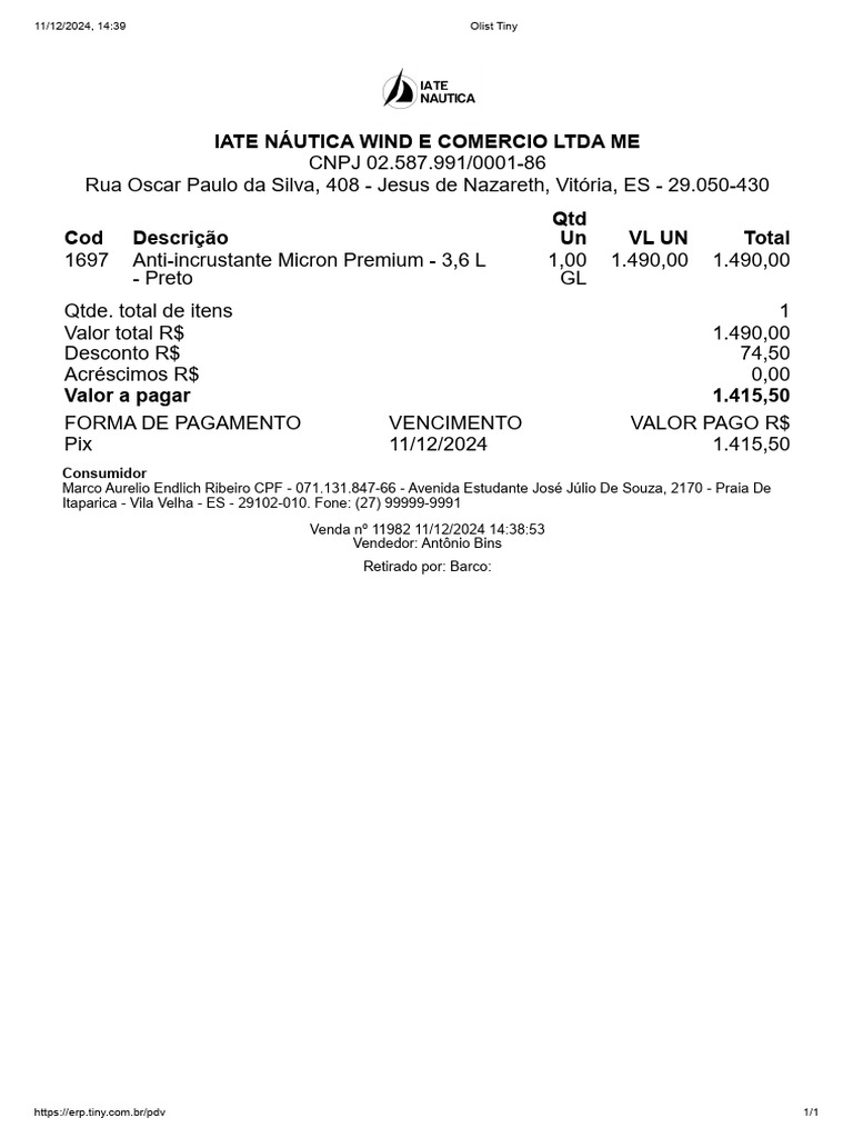 Olist Tiny - PDV | PDF