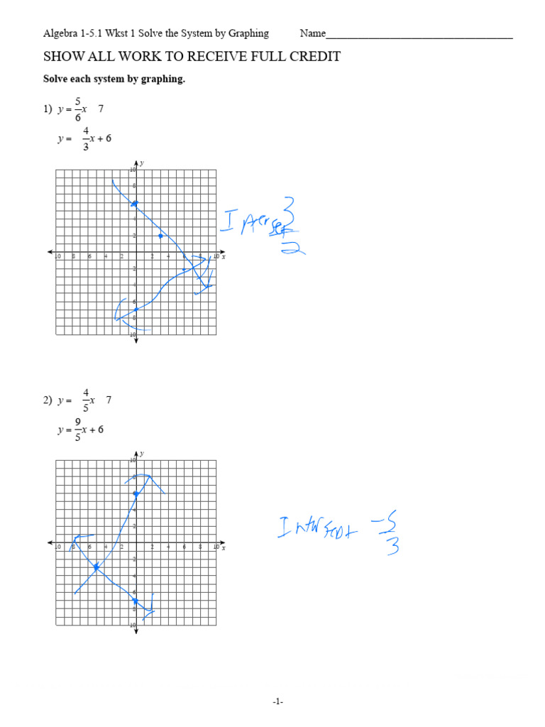 5.1 WKST 1 Solving Systems of Equations by Graphing | PDF | Mathematics ...
