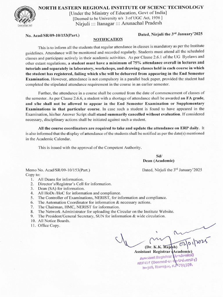 Notification DTD 03.01.2025 - Mandatory Attendance Requirements | PDF