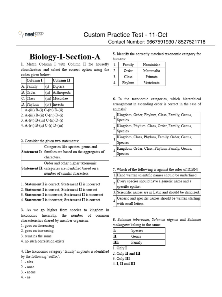 Taxonomy and Classification of Organisms | PDF | Taxonomy (Biology) | Genus