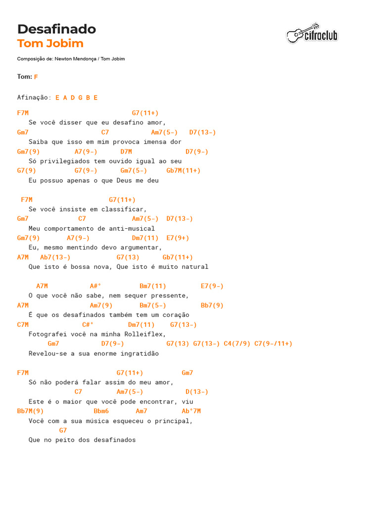 Cifra Club - Tom Jobim - Desafinado | PDF