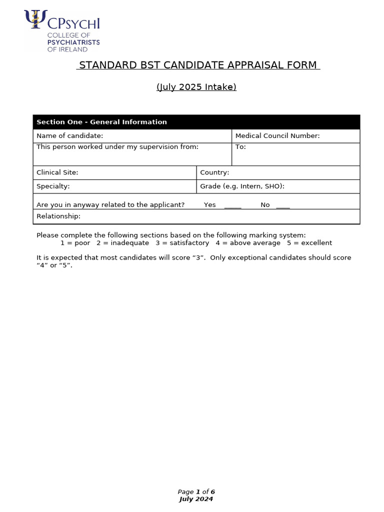 BST Candidate Appraisal Form Referee Guidelines 2025 2 | PDF ...