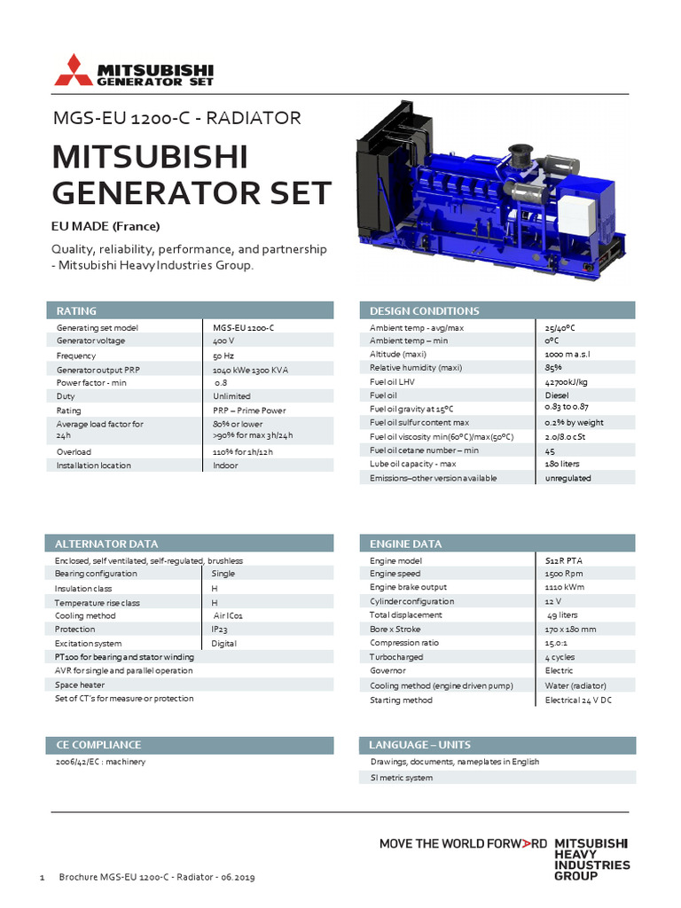 Mitsubishi Generator Set MGS EU 1200 C Prime With 400V 50Hz | PDF ...