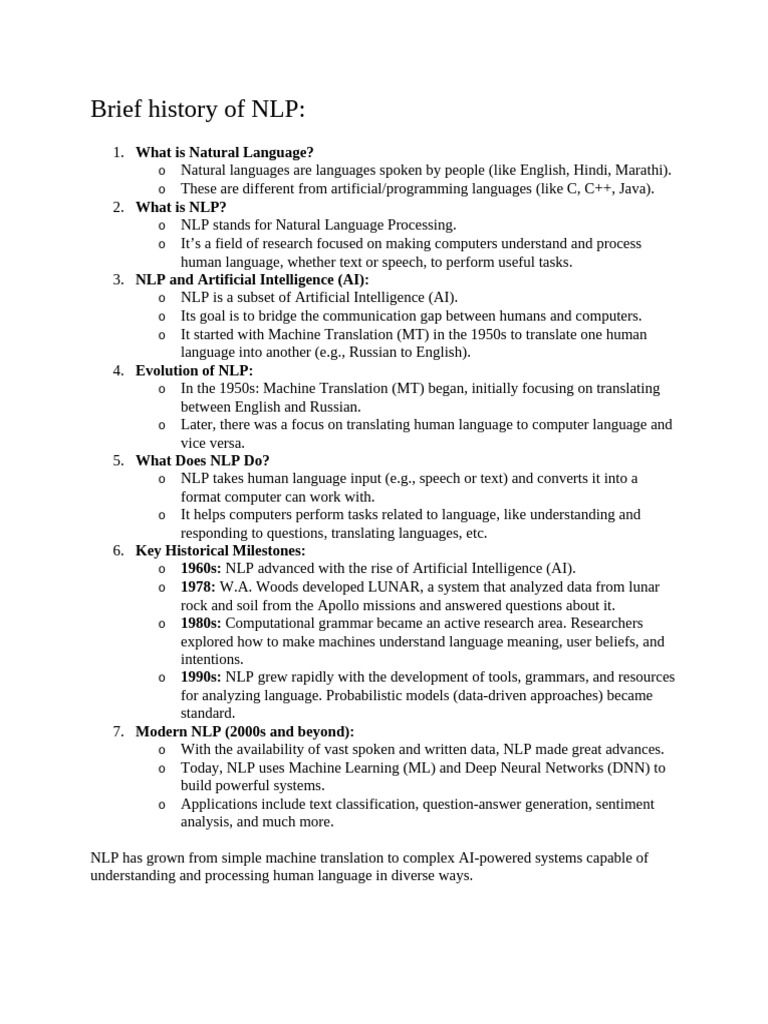 Brief history of NLP | PDF | Semantics | Parsing