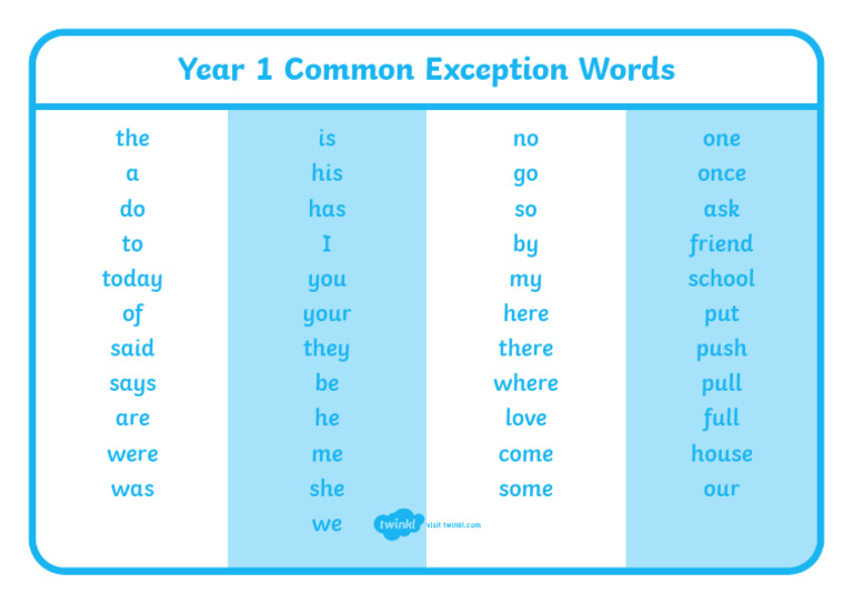 Year 1 Common Exception Words | PDF