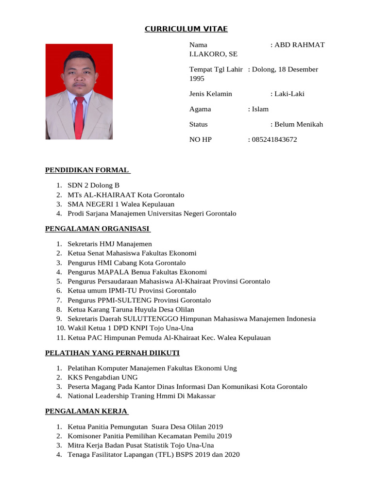 CV Abd Rahmat I. Lakoro: Pendidikan & Pengalaman | PDF