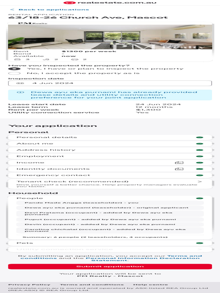 Rental Application - Realestate - Com.au | PDF