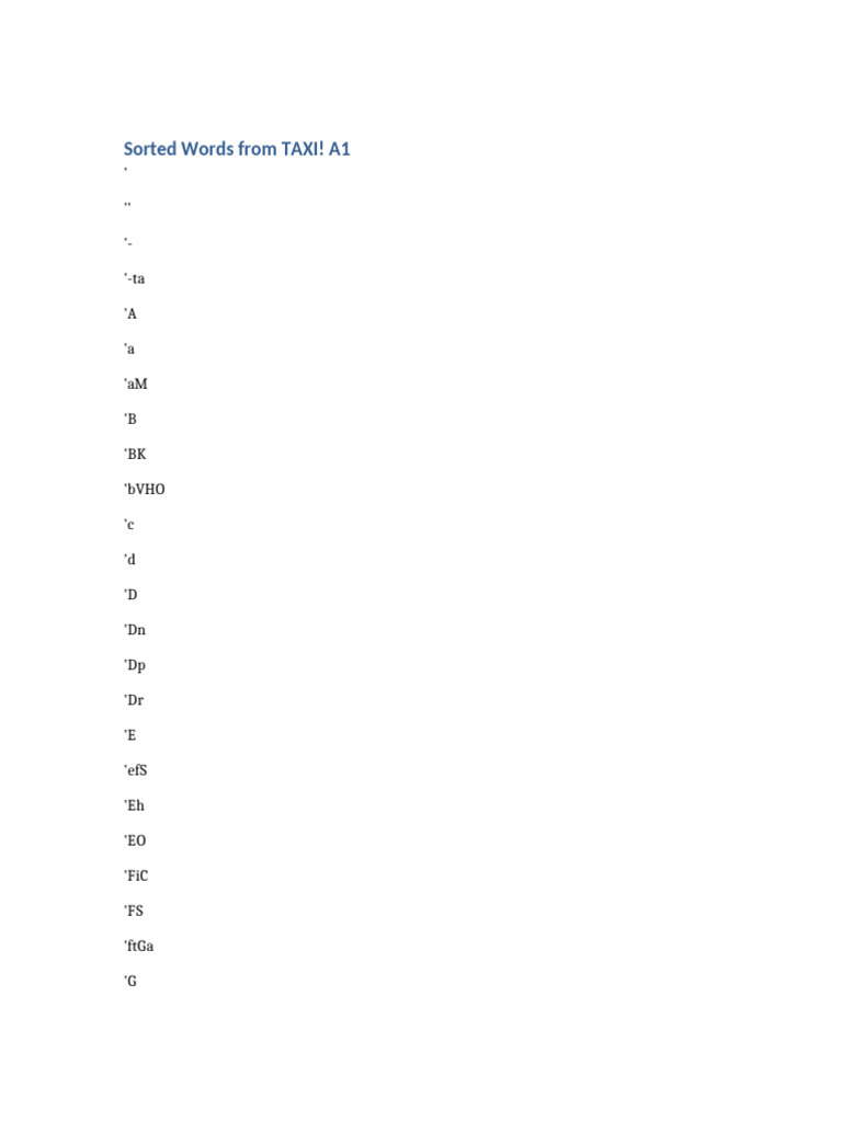 Sorted Words Taxi A1 | PDF