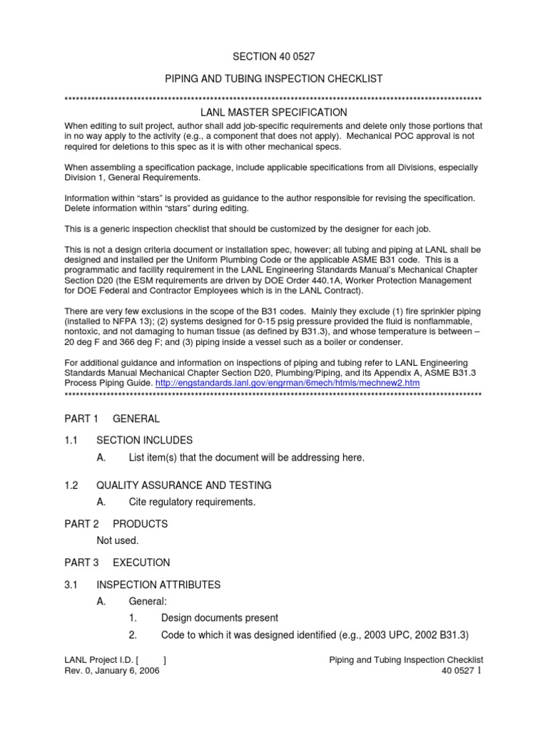 Pipe Tubing Inspection Checklist | PDF | Leak | Pipe (Fluid Conveyance)