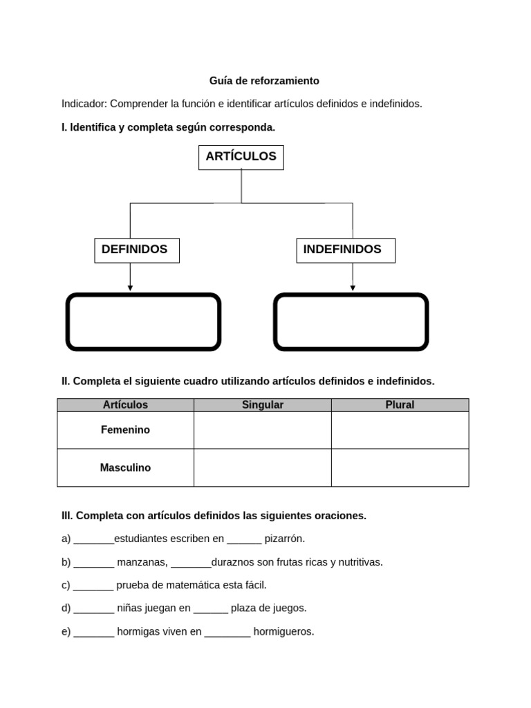 Artículos Definidos e Indefinidos: Guía Práctica | PDF