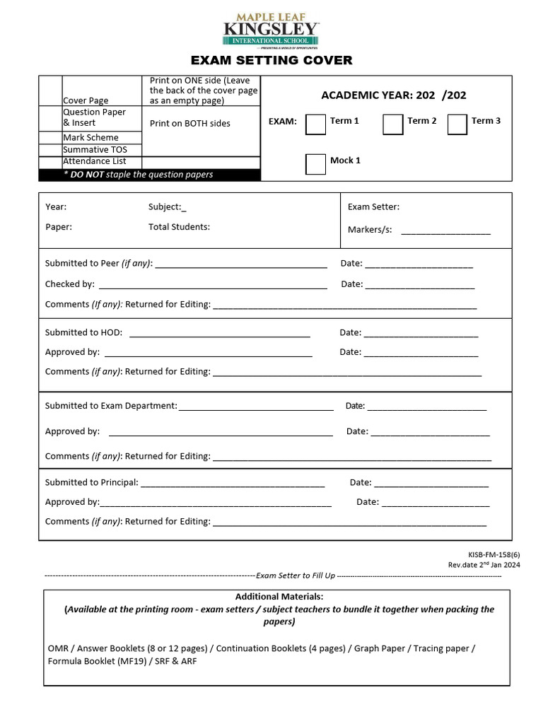 1_Exam_Setting_Cover_2024 MC | PDF