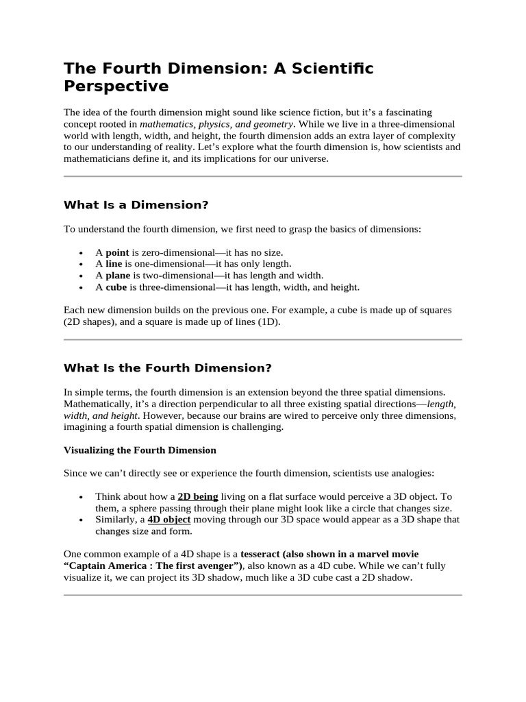 Understanding the Fourth Dimension | PDF | Dimension | Space