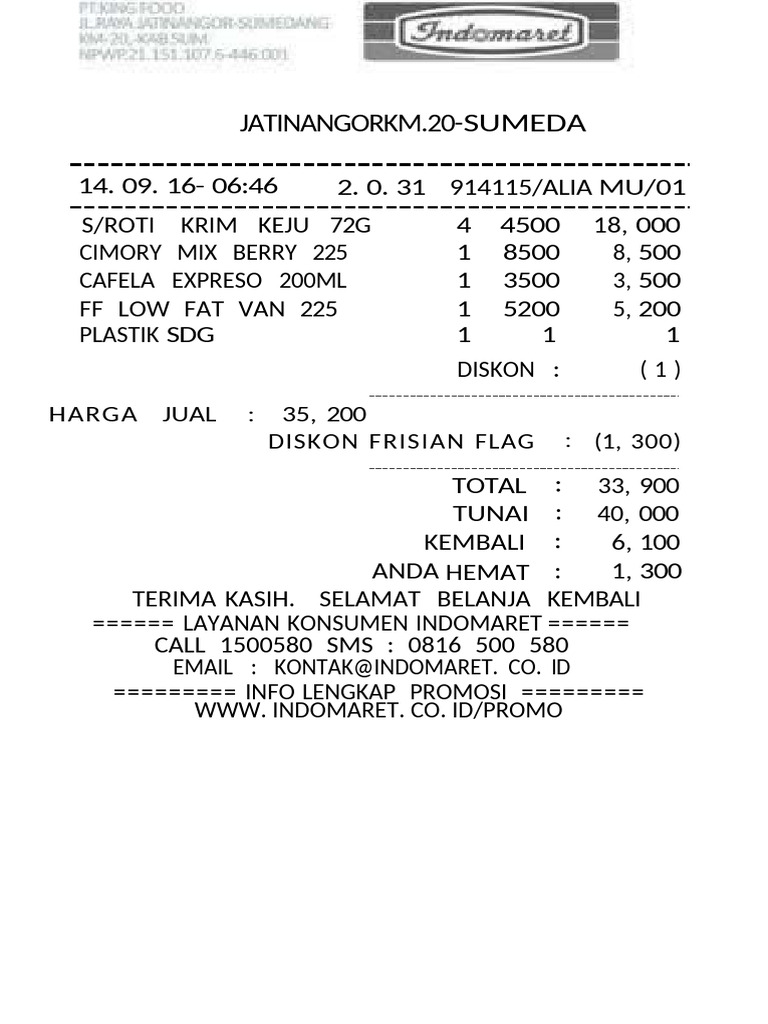 Struk Belanja Indomaret 2025 | PDF